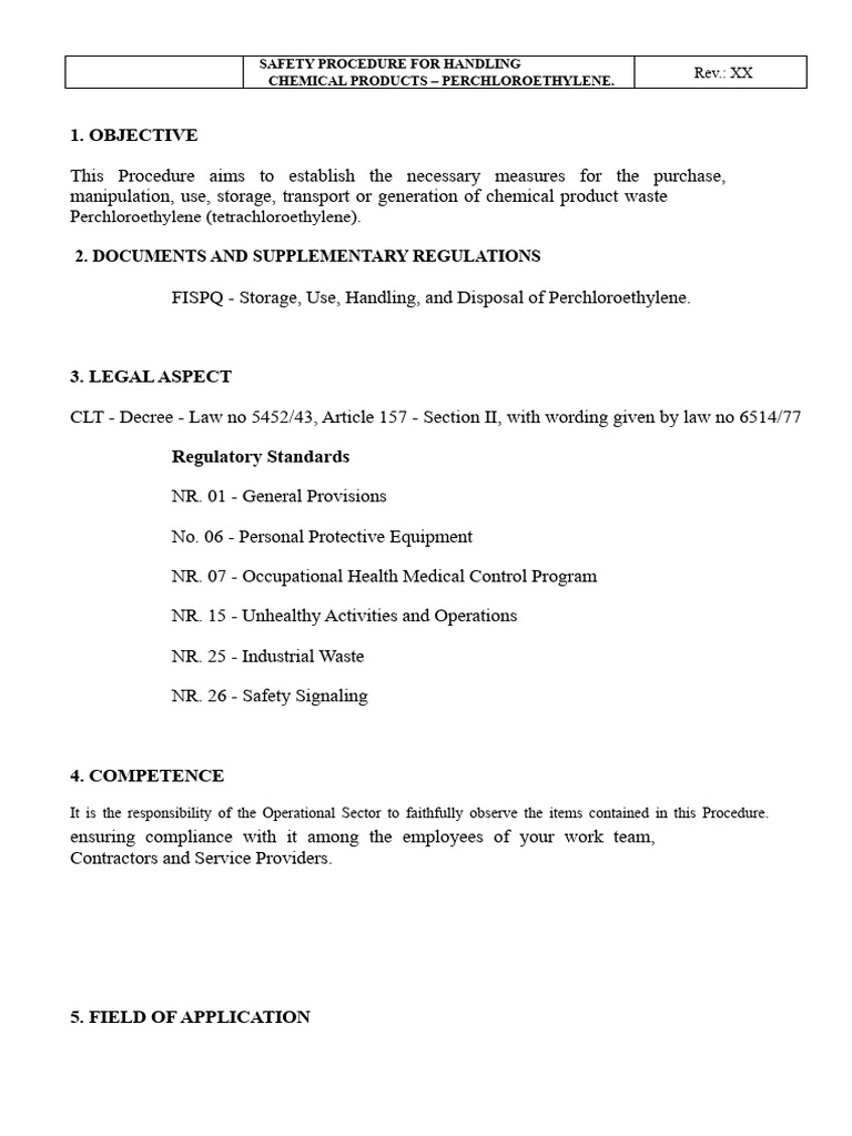 Safety Procedure For Handling Chemical Products | PDF | Waste | Fires