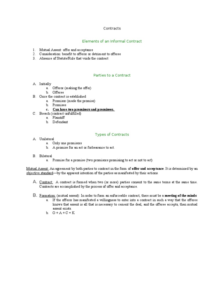 Contracts MidTerm Outline | PDF | Offer And Acceptance | Contract Law