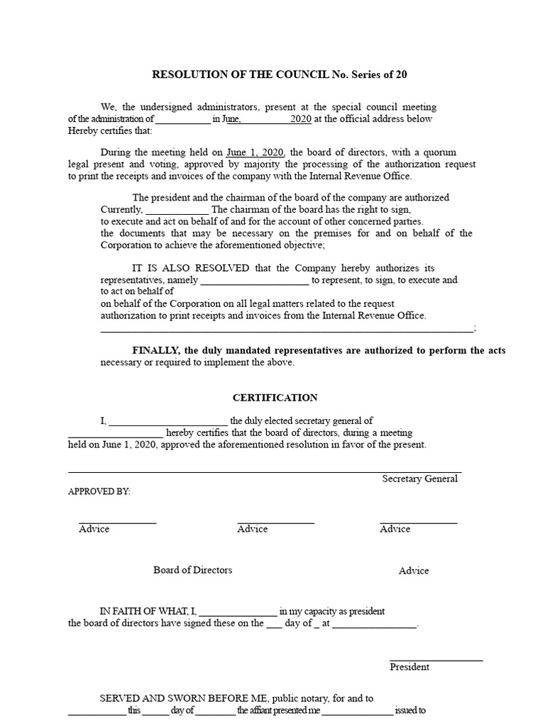 Example of COUNCIL RESOLUTION | PDF | Board Of Directors | Government