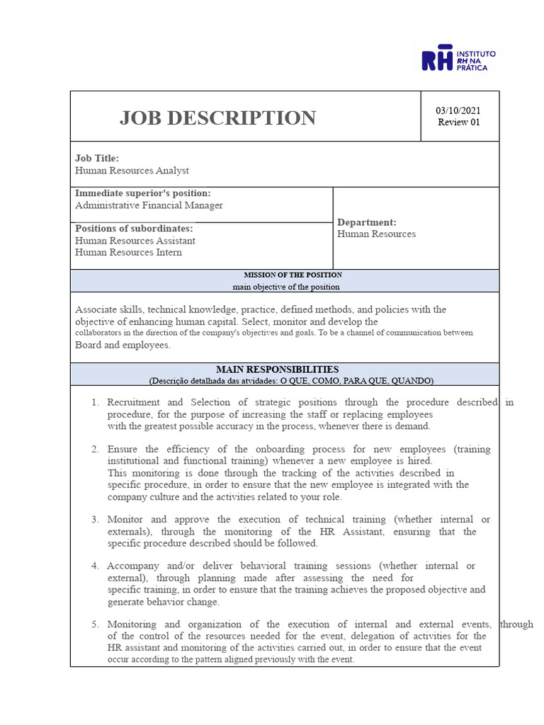 Human Resources Analyst Job Description | PDF | Human Resources ...
