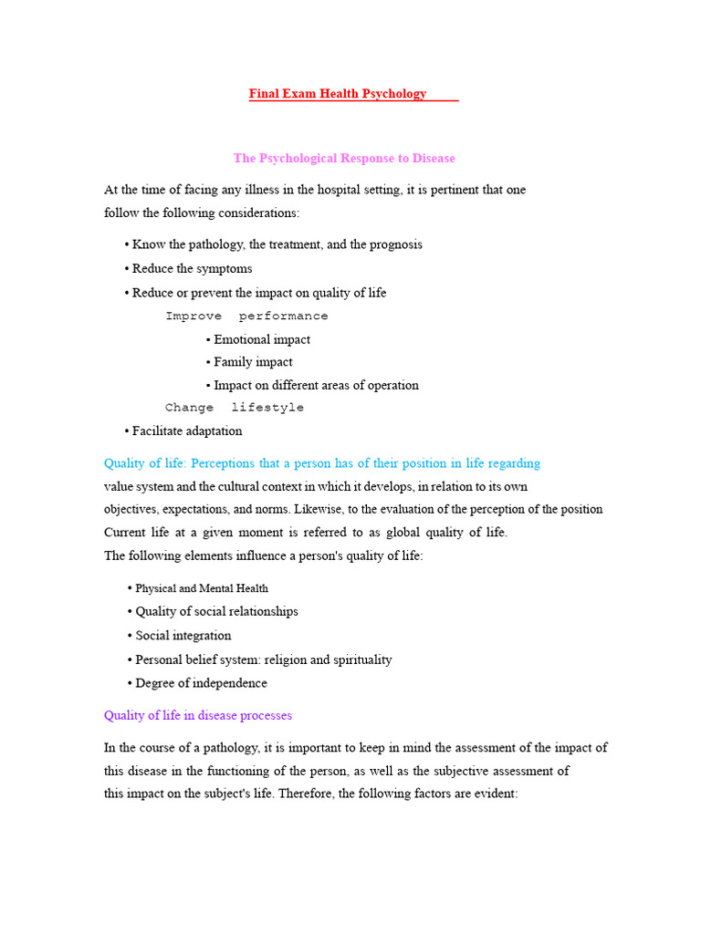 Cumulative-Final Exam Health Psychology | PDF | Stress (Biology) | Grief