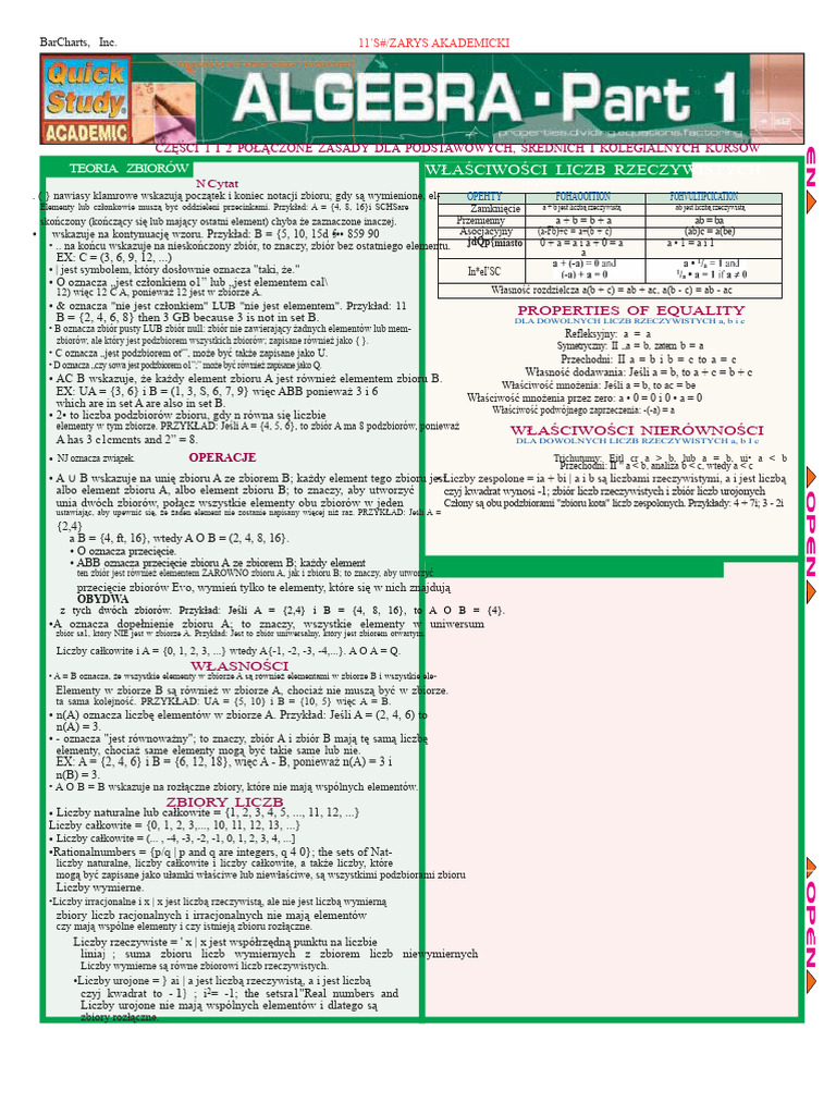 Barcharts Quickstudy Algebra Vol 1pdf | PDF