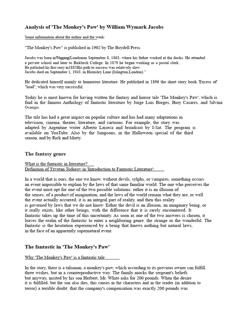 Analysis of The Monkey's Paw | PDF