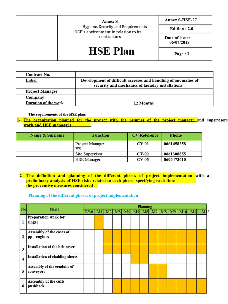 HSE Plan V-1 | PDF | Personal Protective Equipment | Mill (Grinding)
