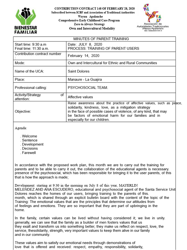 Minutes of Parent Training July 2020 | PDF | Value (Ethics) | Attitude ...