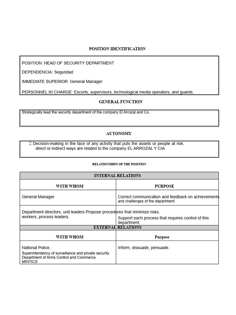 Head of Security Department Role | PDF | Safety | Risk