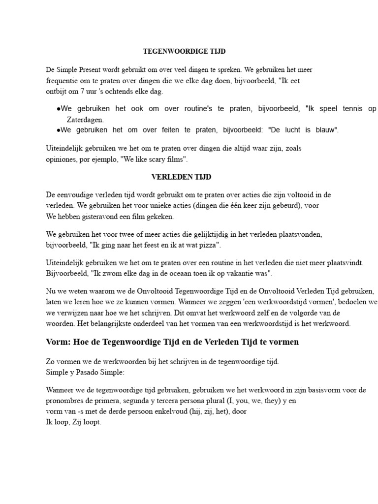 Tegenwoordige en Verleden Tijd | PDF
