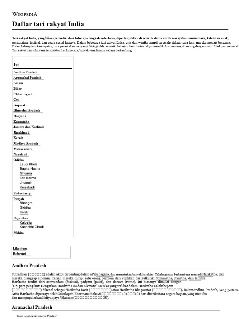 Daftar Tarian Rakyat India - Wikipedia | PDF