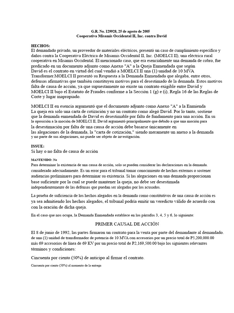 Caso de Cobro: MOELCI II vs. David | PDF