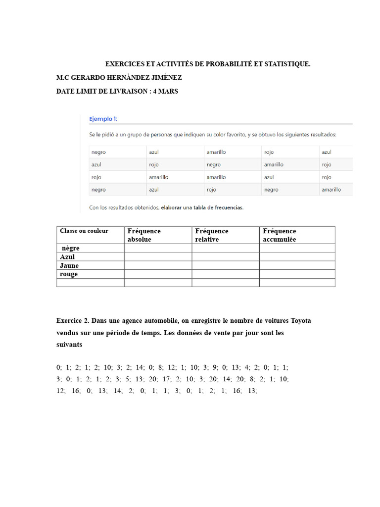 Exercices Et Activités de Probabilité Et Statistique | PDF