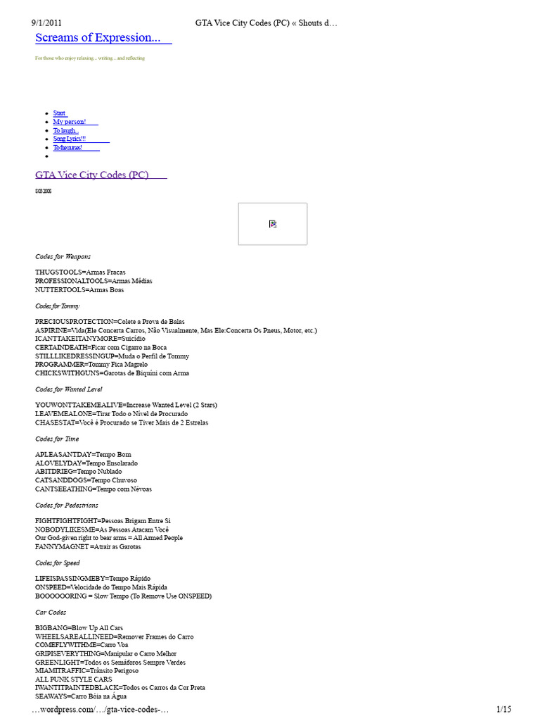 GTA Vice City Cheat Codes for PC | PDF