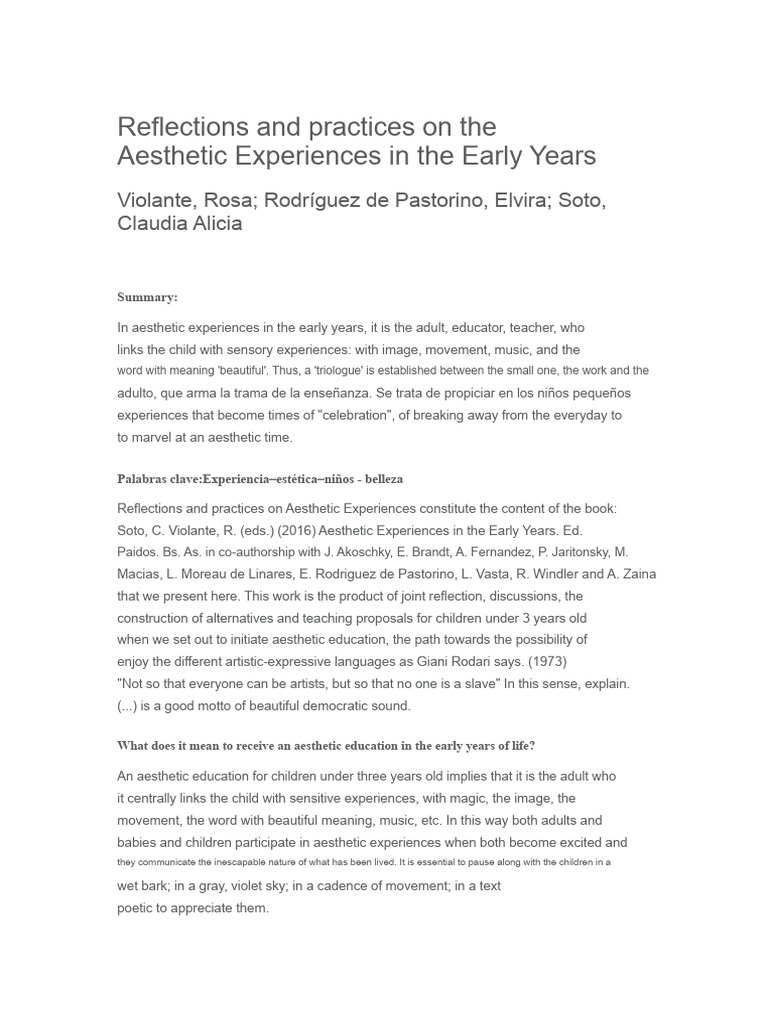 Reflections and Practices On Aesthetic Experiences in Early Years | PDF ...