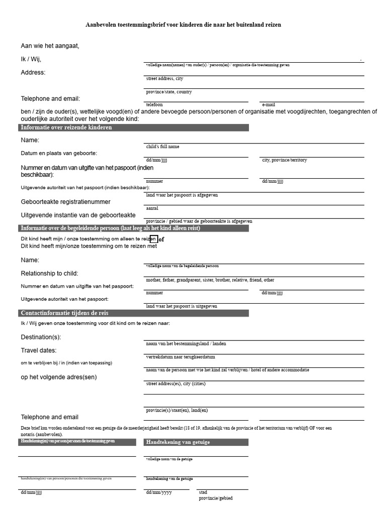 Kind Reis Toestemmingsformulier 02 | PDF