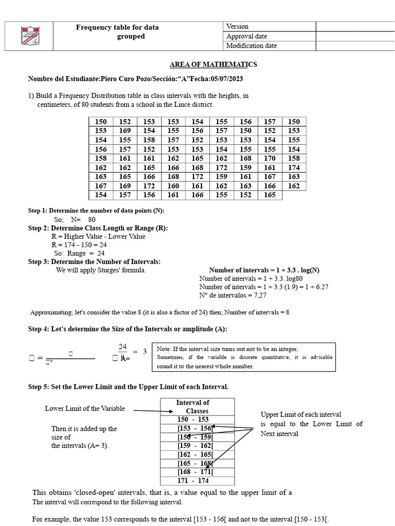 Frequency Table Worksheet For Grouped Data | PDF | Interval (Music ...