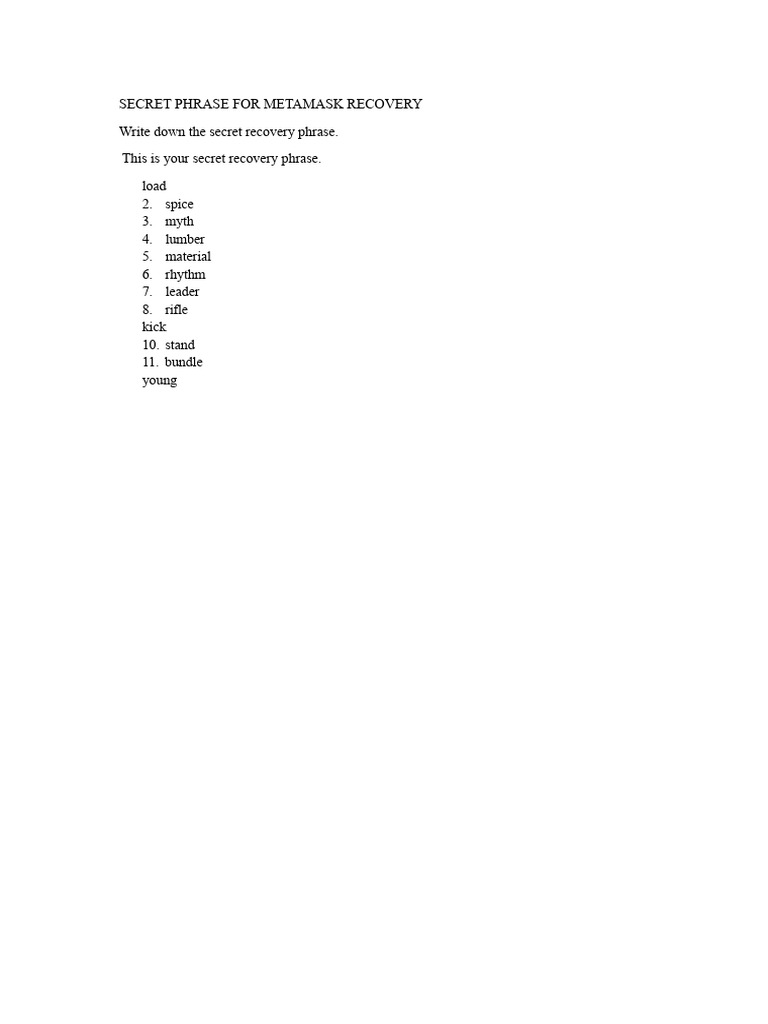 Secret Phrase For Metamask Recovery | PDF