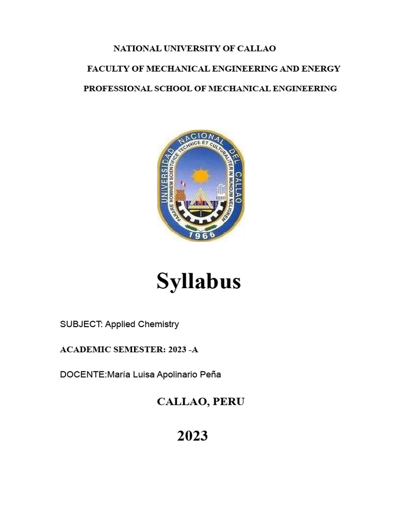 2023-b Syllabus Applied Chemistry Mechanics Apolinario Peña | PDF ...
