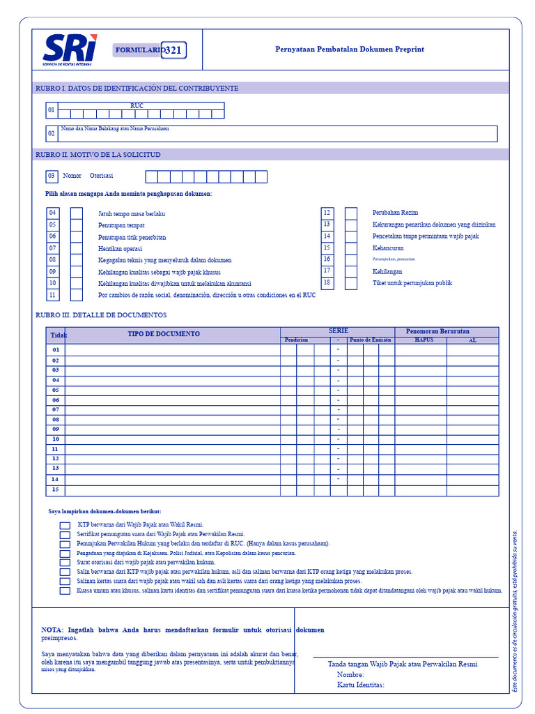 Pembatalan Dokumen Preprint Form 321 | PDF
