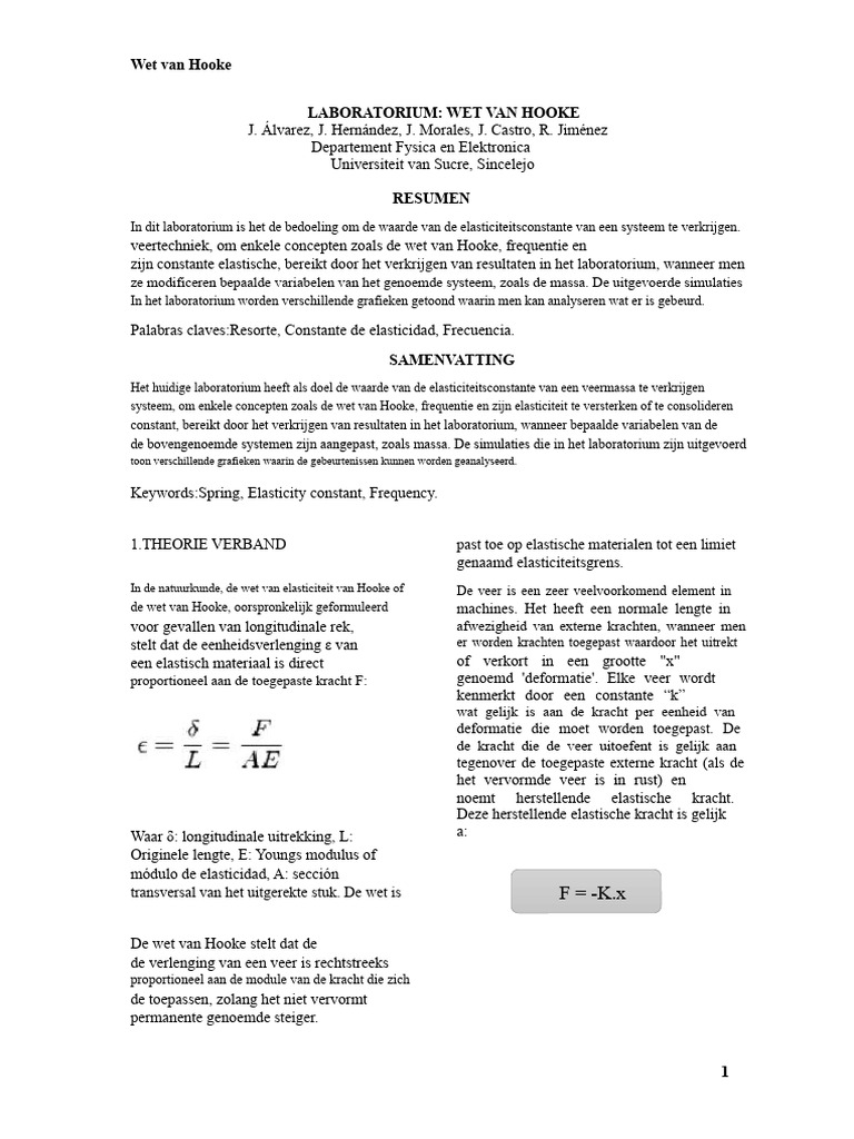 LABORATORIUM VAN DE WET VAN HOOKE | PDF