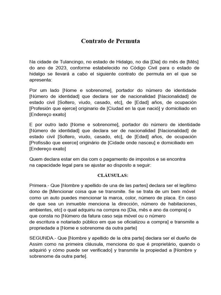 Modelo de Contrato de Permuta 2023 | PDF