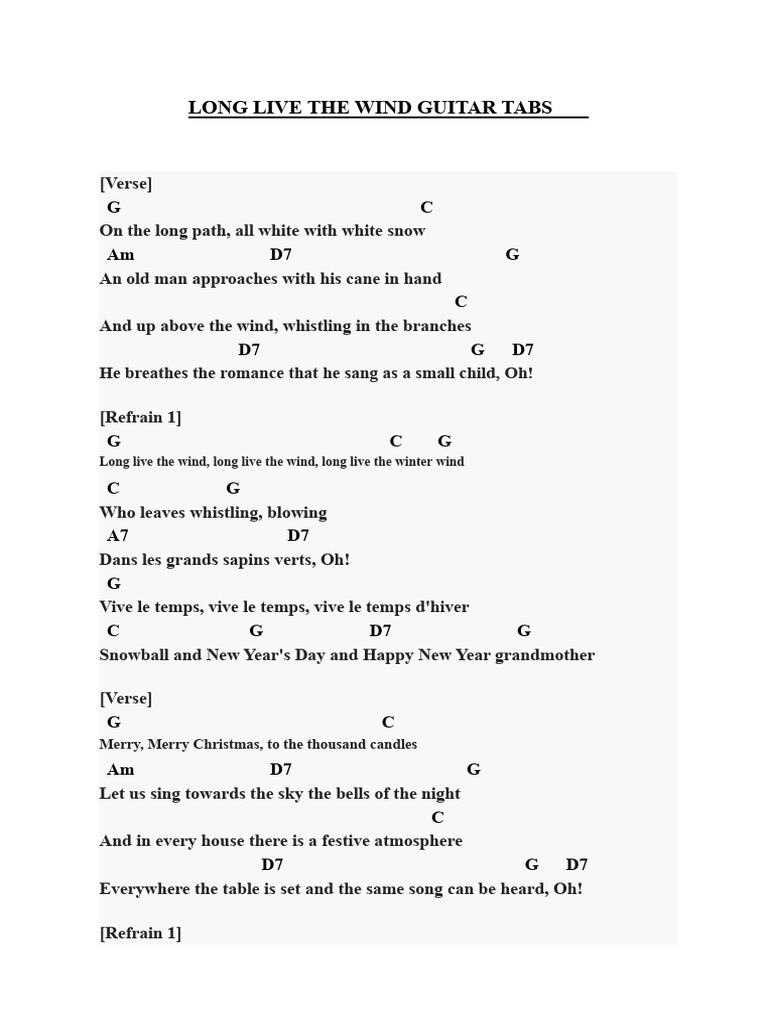 Long Live The Wind Guitar Tabs | PDF | Christmas