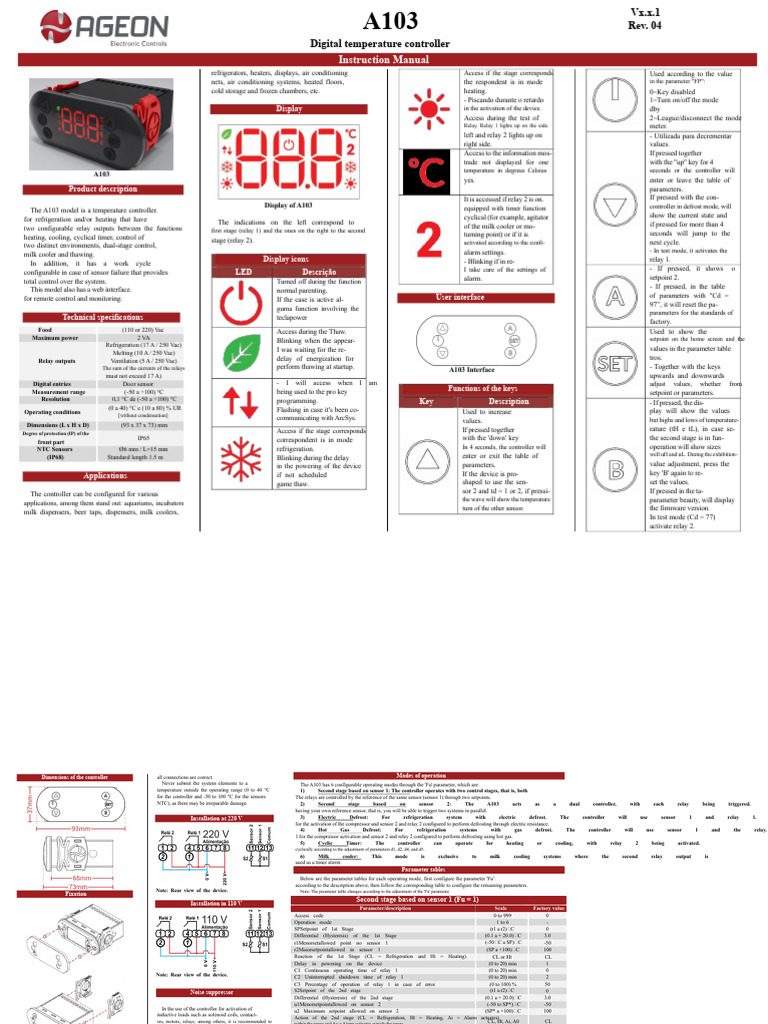 Manual A103 | PDF | Temperature | Relay