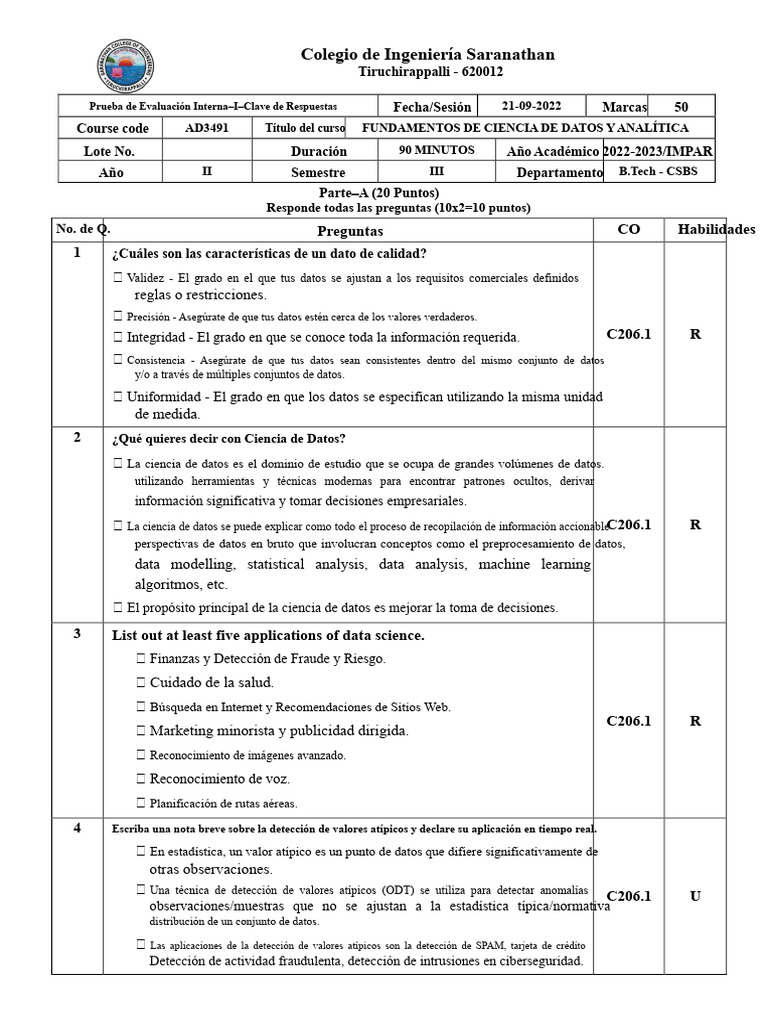 CSBS - AD3491 - FDSA - IA 1 - Clave de Respuestas | PDF | Datos | Media