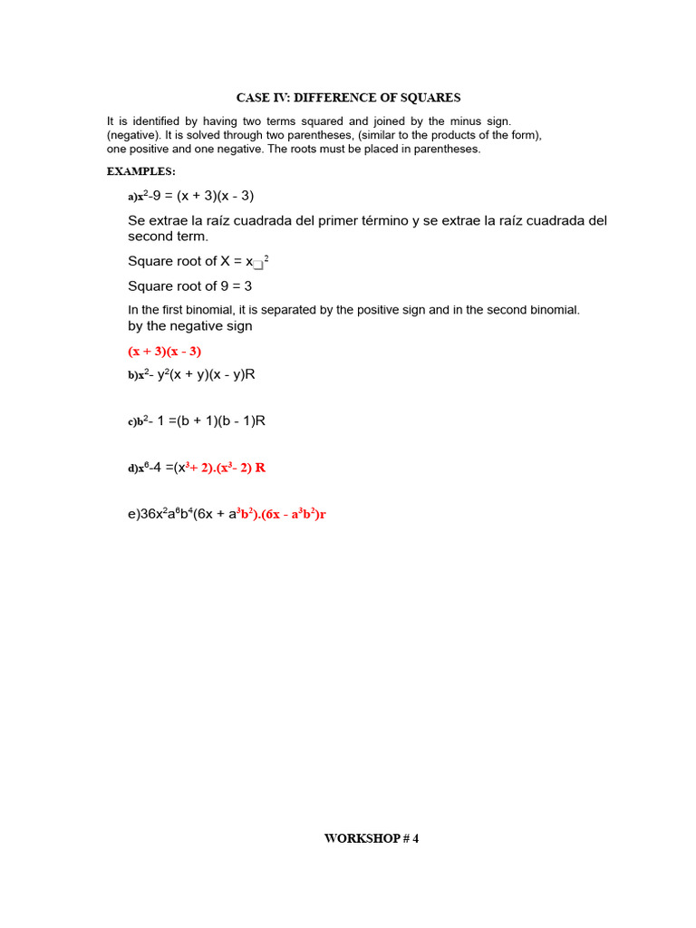 Case Iv - Difference of Squares | PDF