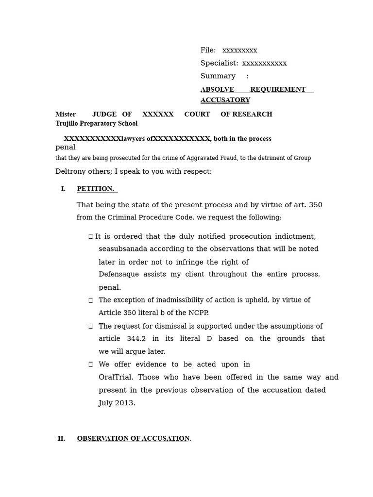 Written Model For Acquittal of Accusatory Requirement | PDF ...