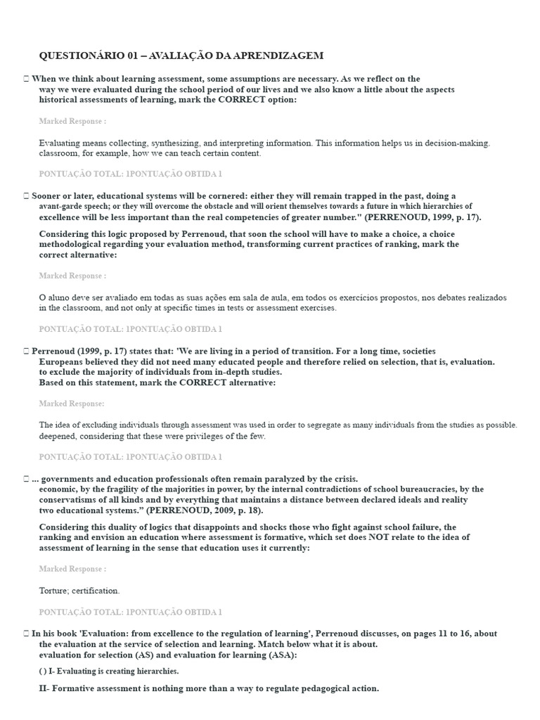 Learning Assessment Questionnaire Insights | PDF | Educational ...