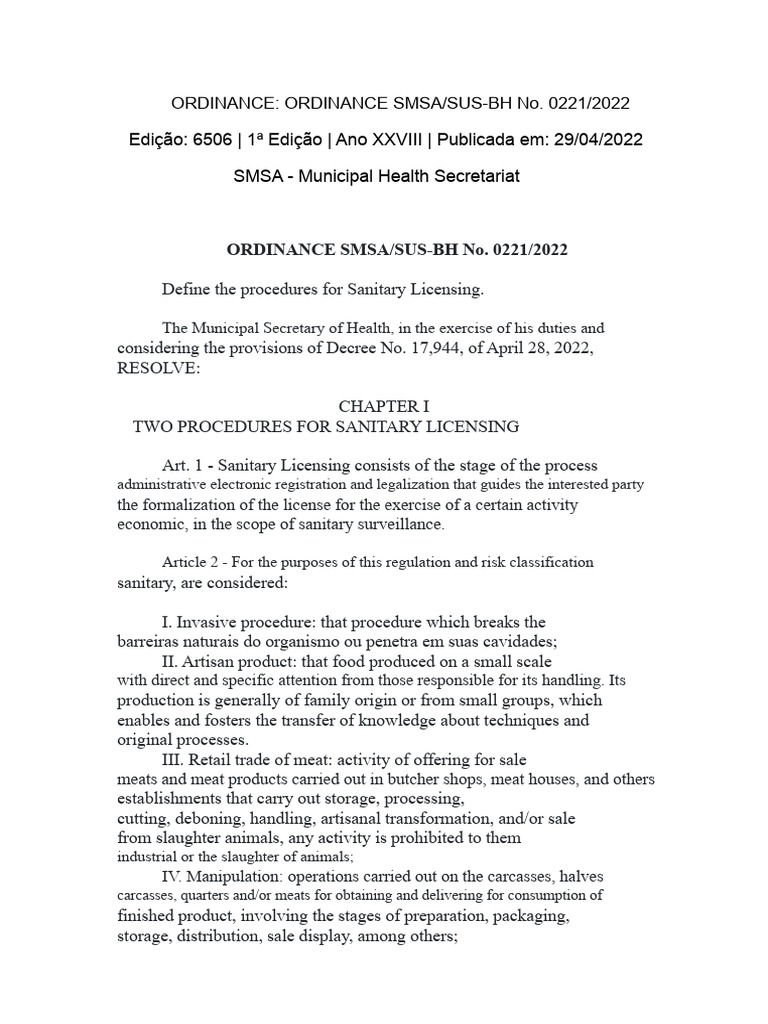 Sanitary Licensing Procedures Ordinance | PDF | Dentist | Dentistry