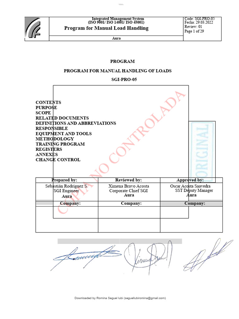 Sgi Pro 05 Program For Manual Load Handling | PDF | Labor Relations ...