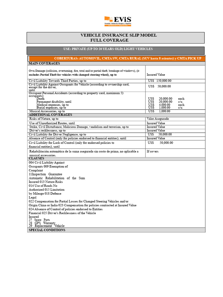 Vehicle Insurance Model Slip | PDF | Deductible | Insurance