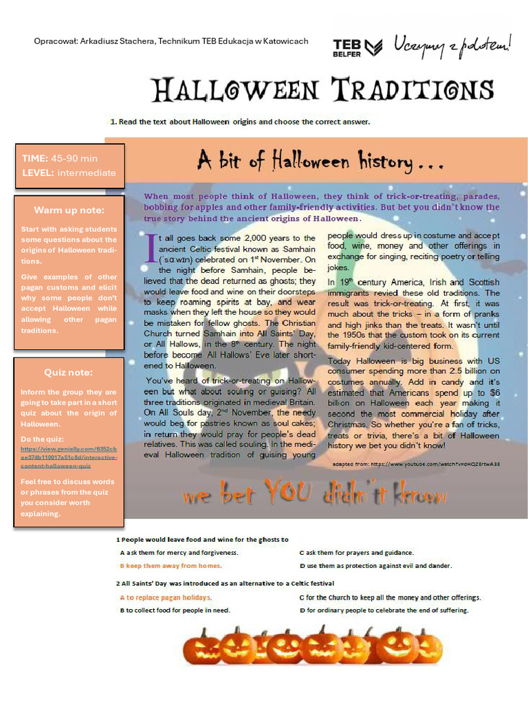 Halloween Traditions. Teachers Notes | PDF | Human Communication