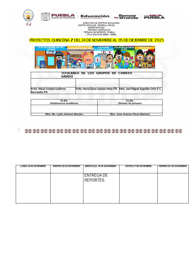 Proyectos Quincena 7: Primaria 2025-2026 | PDF | Aprendizaje