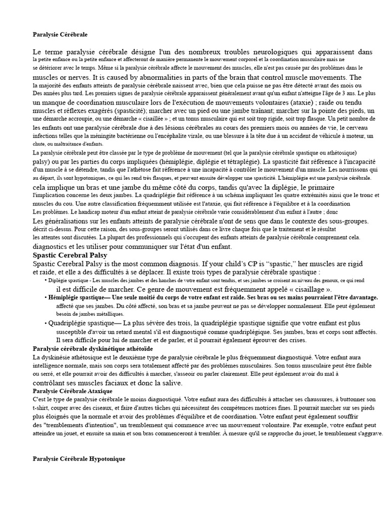 Comprendre la Paralysie Cérébrale | PDF | Infirmité motrice cérébrale ...