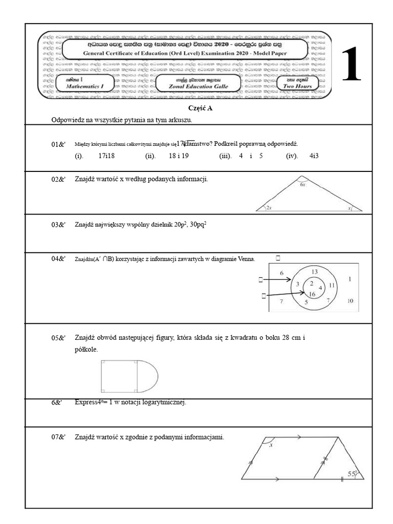 G.C.E. (O.L) Model Paper (2020) - Edukacja Strefowa, Galle | PDF