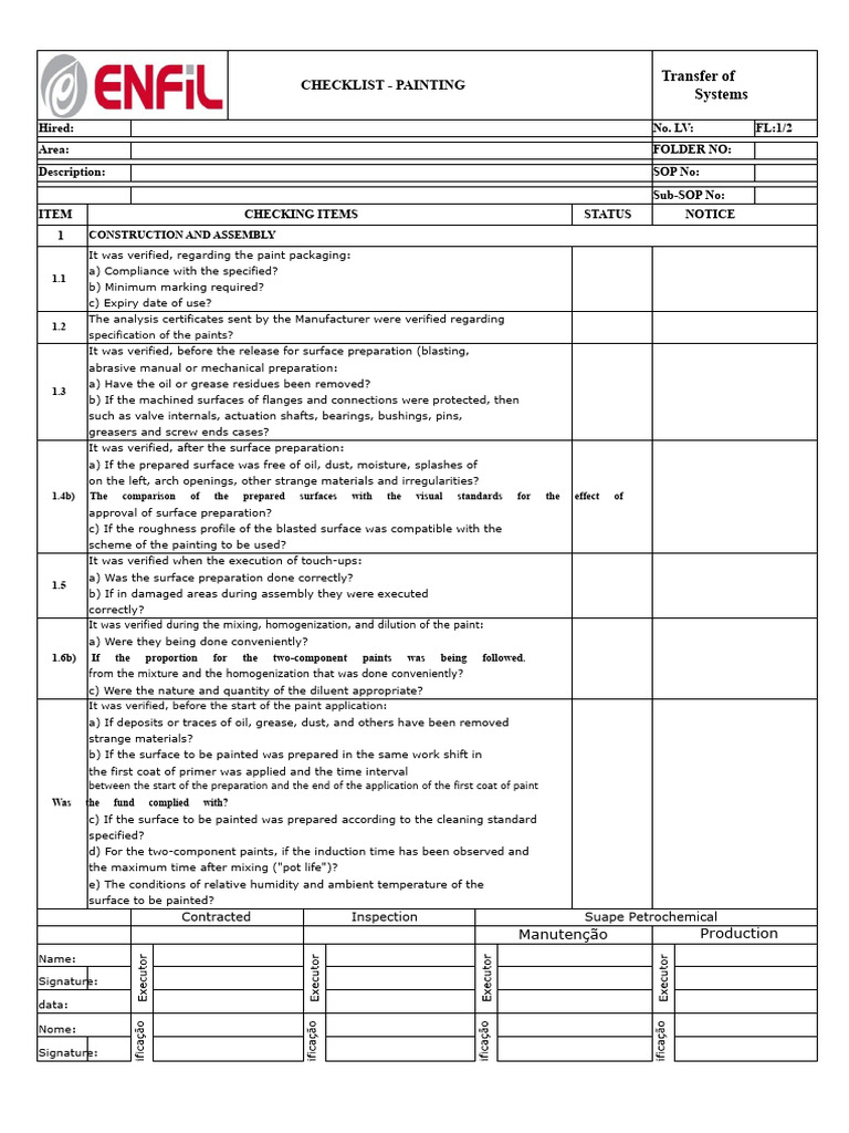 Painting Systems Transfer Checklist | PDF | Paint | Valve