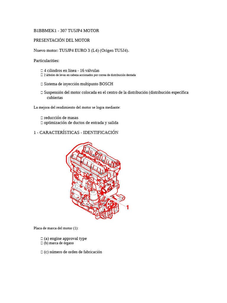 Motor TU5JP4 EURO 3: Especificaciones y Detalles | PDF | Inyección de ...