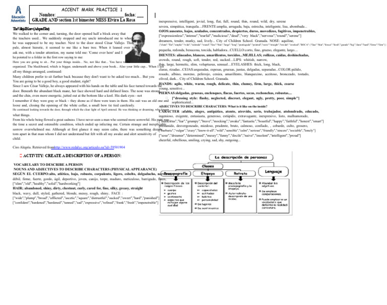 Person Description Sheet | PDF | Human Anatomy