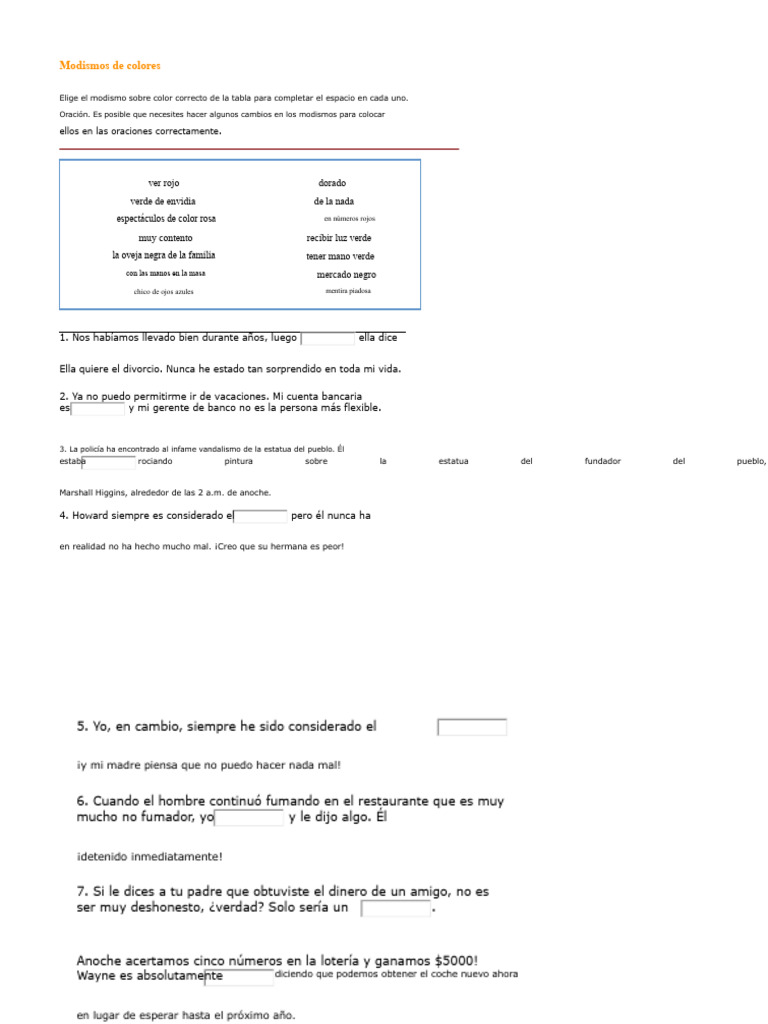 Ejercicios Sobre Modismos Modismos de Colores | PDF