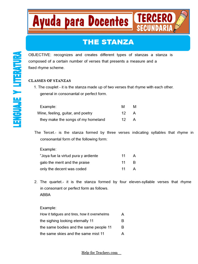 Types of Stanzas Explained | PDF | Rhyme | Poetry