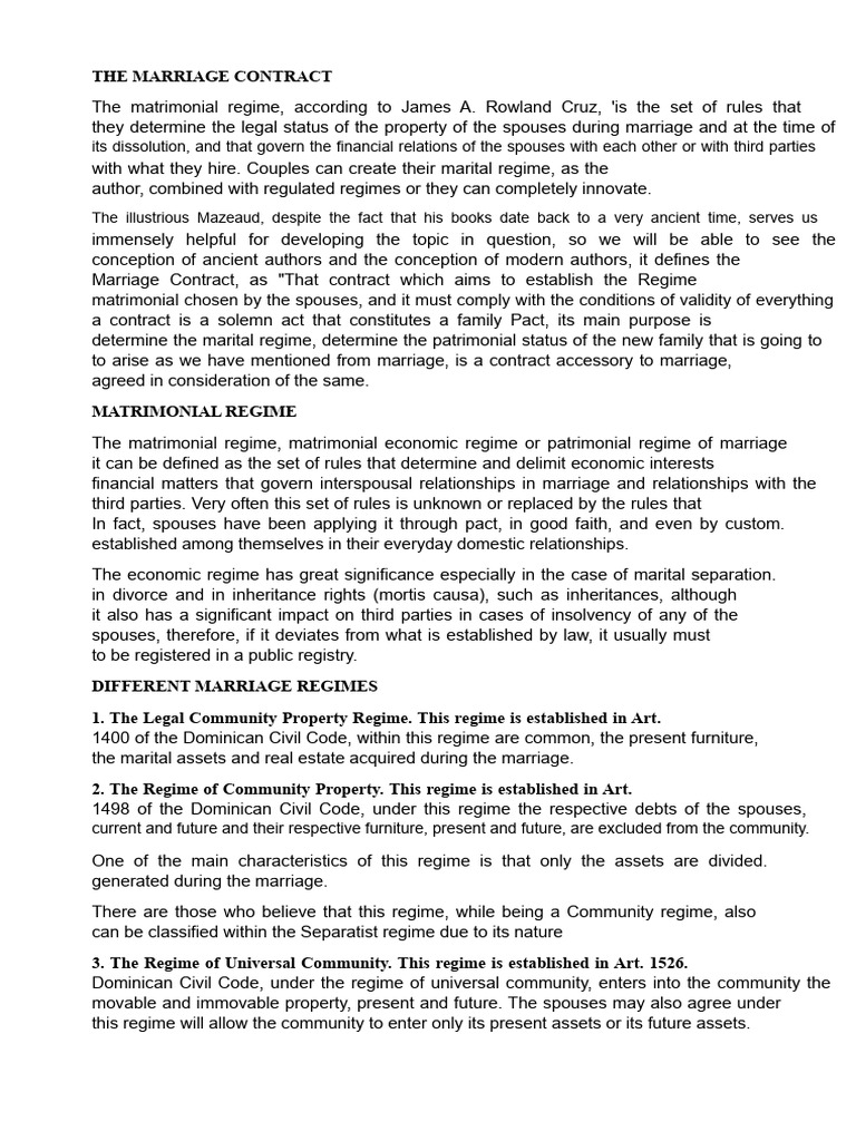 The Marriage Contract | PDF | Marriage | Community Property