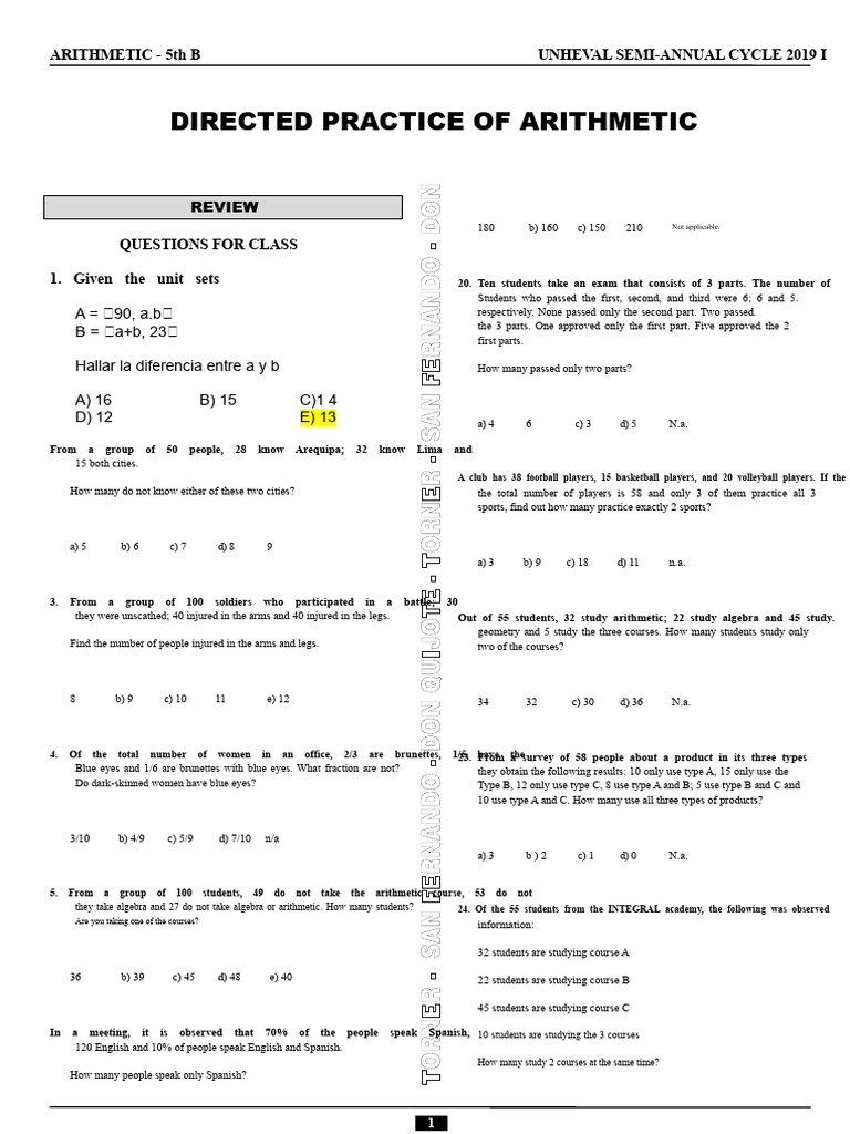 ARITHMETIC-18-03-19-PC-SETS II 4th and 5th Year | PDF | Mathematics