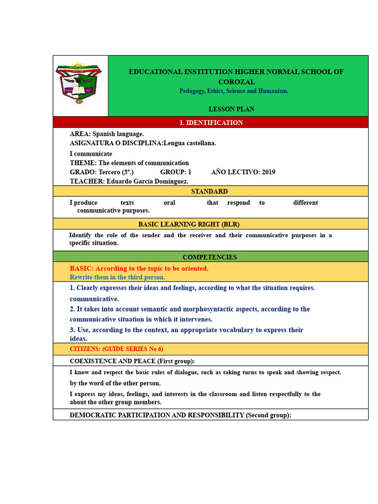 Spanish Class Plan | PDF | Communication | Lesson Plan