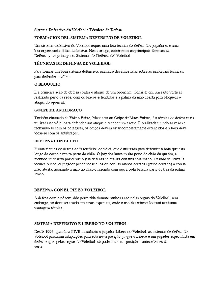 Técnicas e Sistemas de Defesa no Voleibol | PDF | Voleibol | Esportes ...