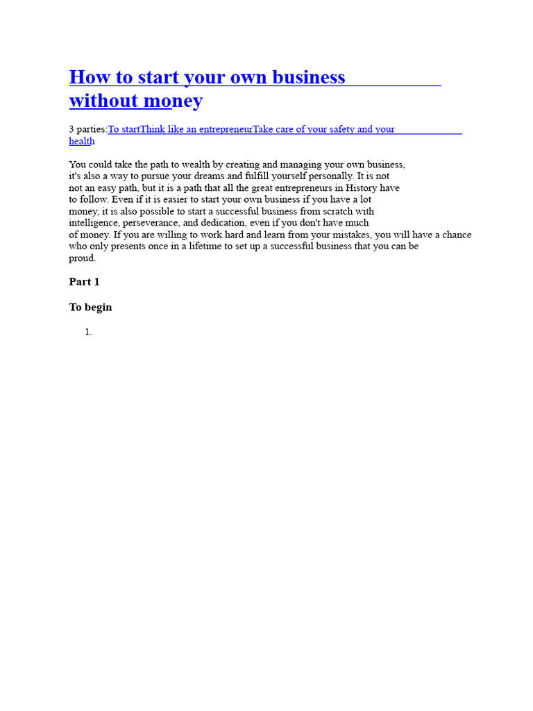 How To Start Your Own Business Without Money | PDF | Loans | Customer
