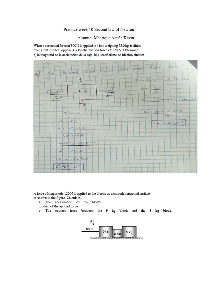 Practice Week 10 Second Law of Newton | PDF | Force | Friction