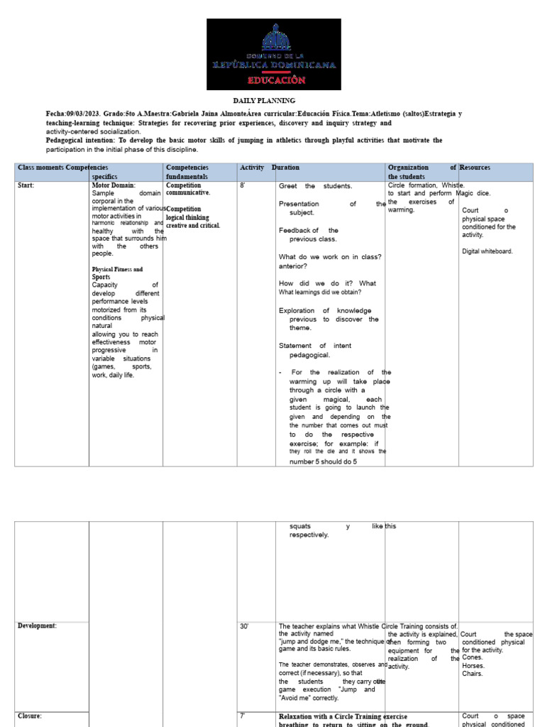 Planning 5th, Athletics (Jumps) | PDF | Pedagogy | Behavioural Sciences