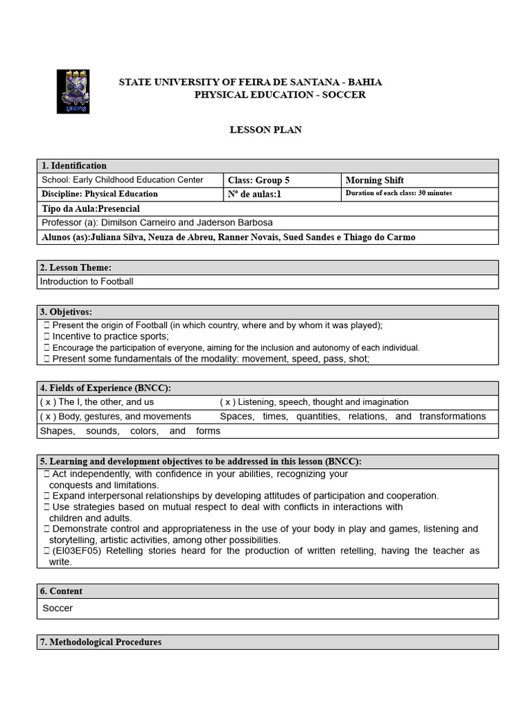 LESSON PLAN - SOCCER Final Version 2 | PDF | Visual Impairment | Classroom