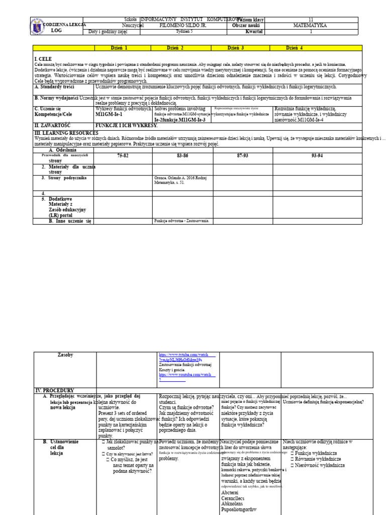 DLL Gen Math Tydzień 5 | PDF